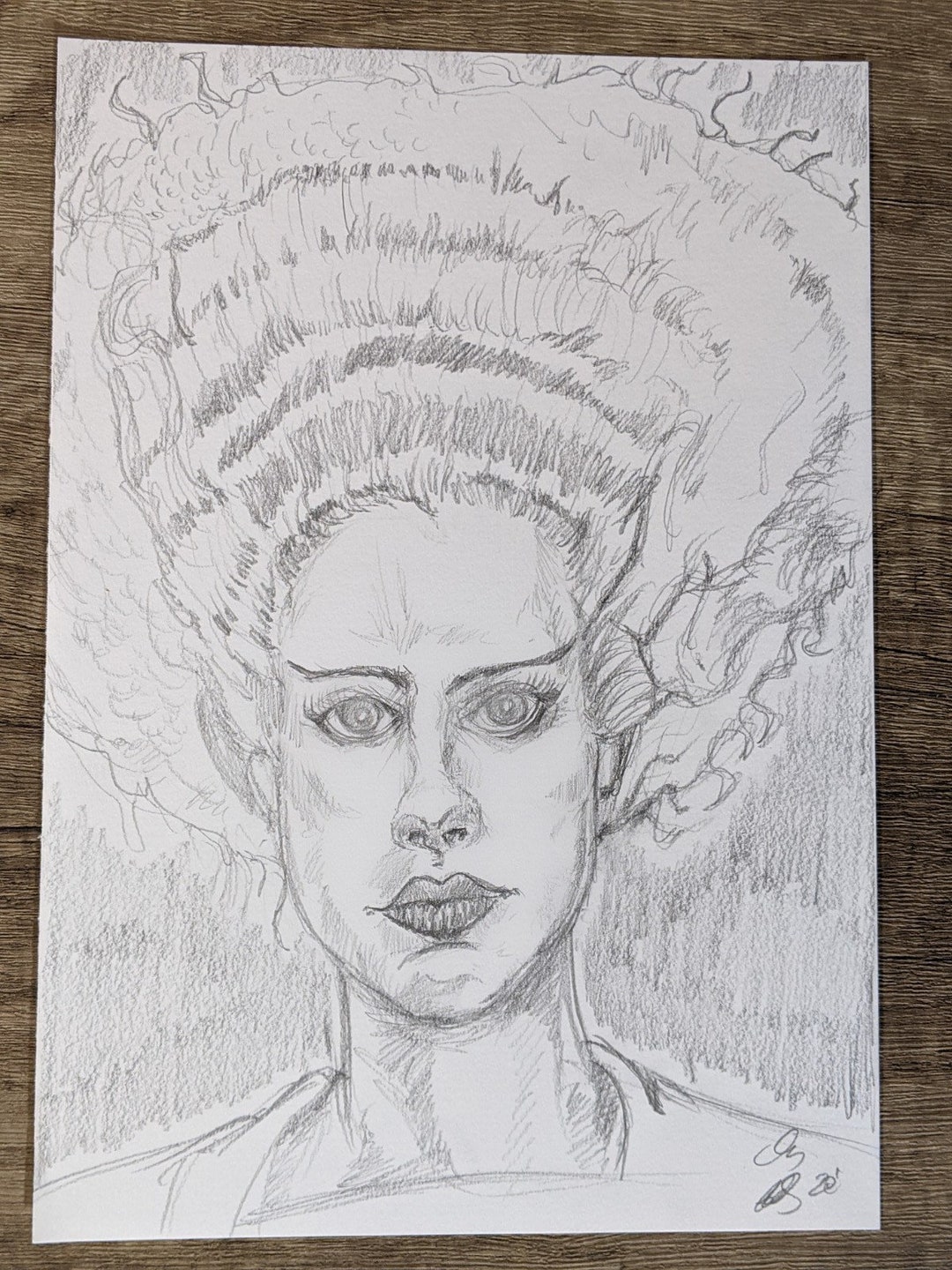 Original Bride of Frankenstein Drawing, Pencil Sketch Horror Art - Etsy
