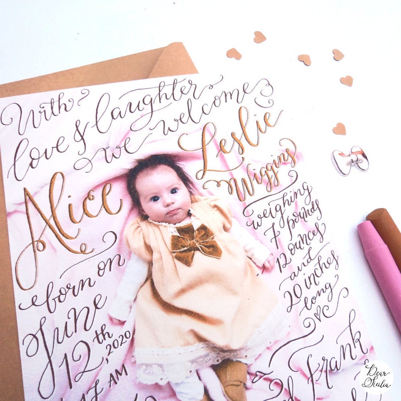 Hand Lettering Photo Baby Birth Announcement Printable | Etsy