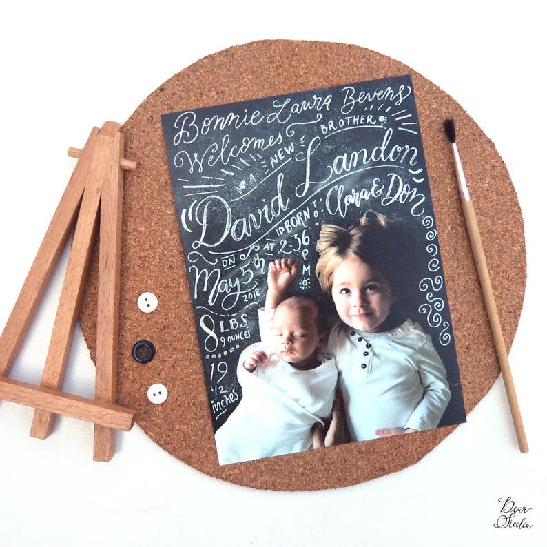 Hand Lettering Photo Baby Birth Announcement Printable | Etsy