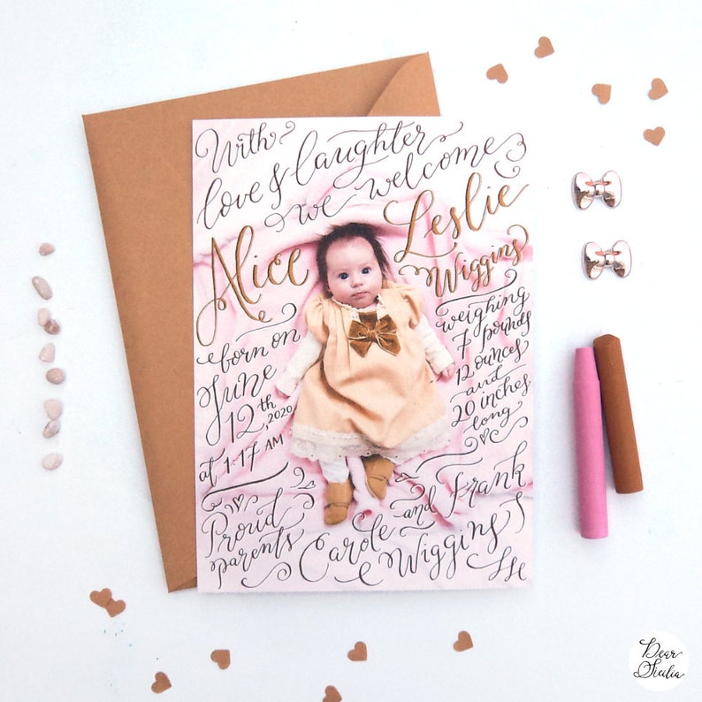 Hand Lettering Photo Baby Birth Announcement Printable - Etsy