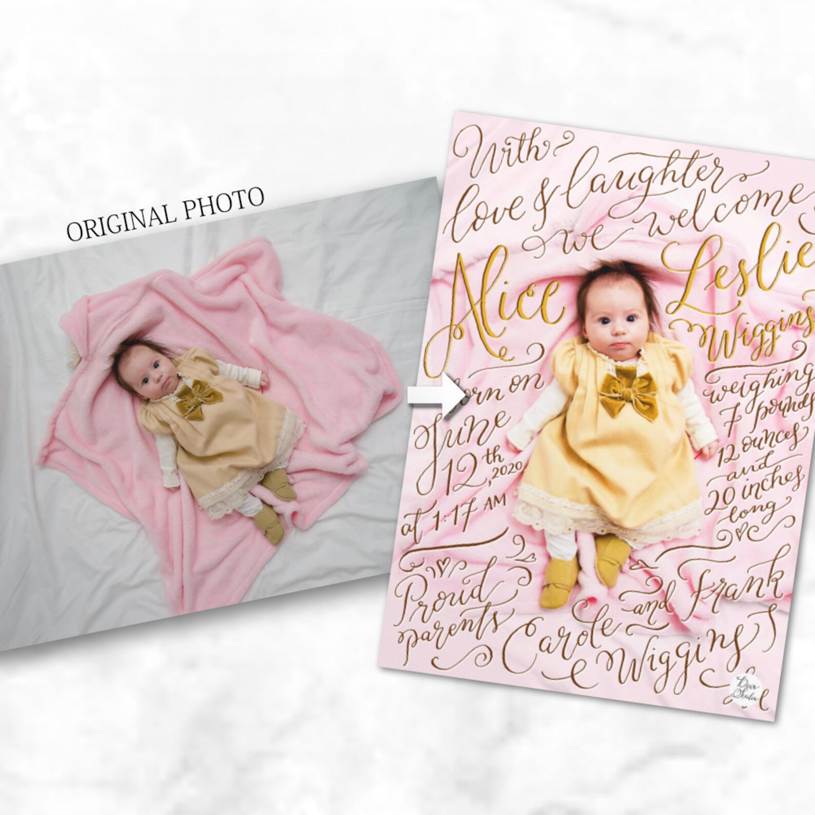 Hand Lettering Photo Baby Birth Announcement Printable | Etsy