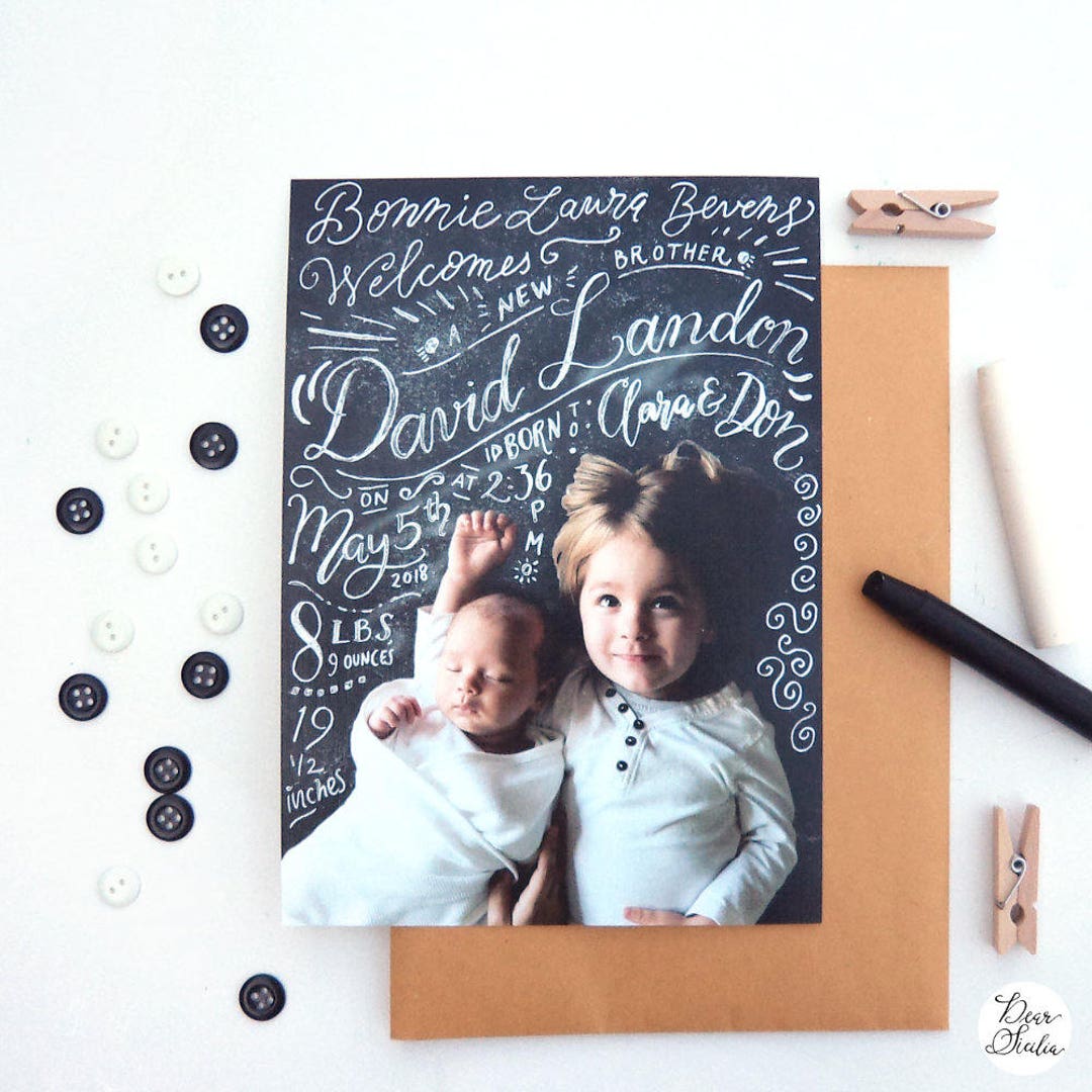 Hand Lettering Photo Baby Birth Announcement Printable - Etsy