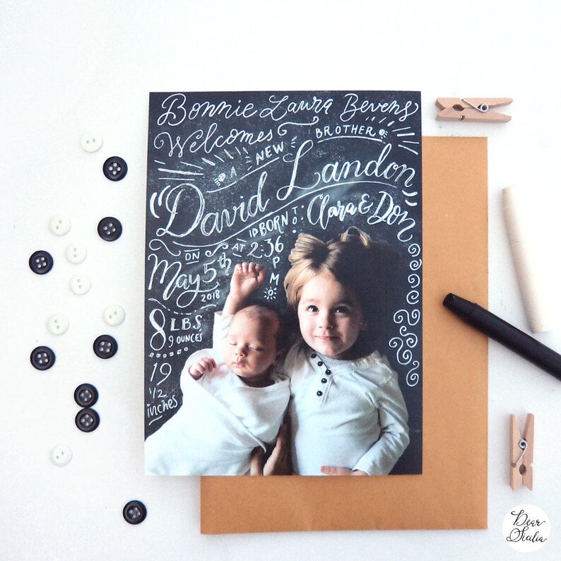Hand Lettering Photo Baby Birth Announcement Printable - Etsy