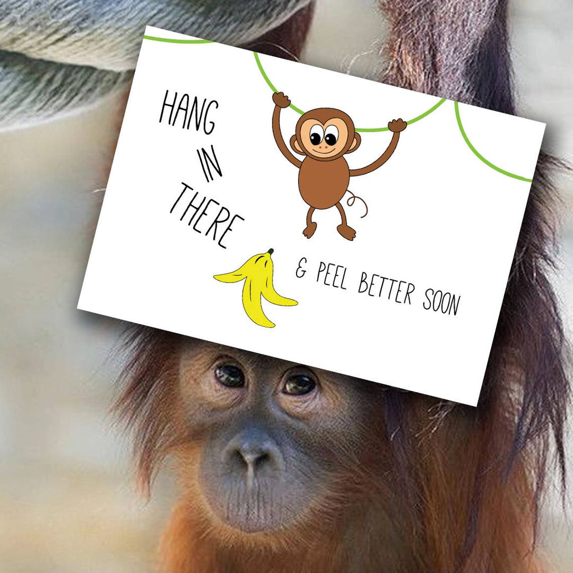Get Well Soon Monkey DIGITAL / PRINTABLE Card - Etsy