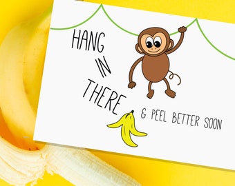 Get Well Soon Monkey DIGITAL / PRINTABLE Card | Etsy