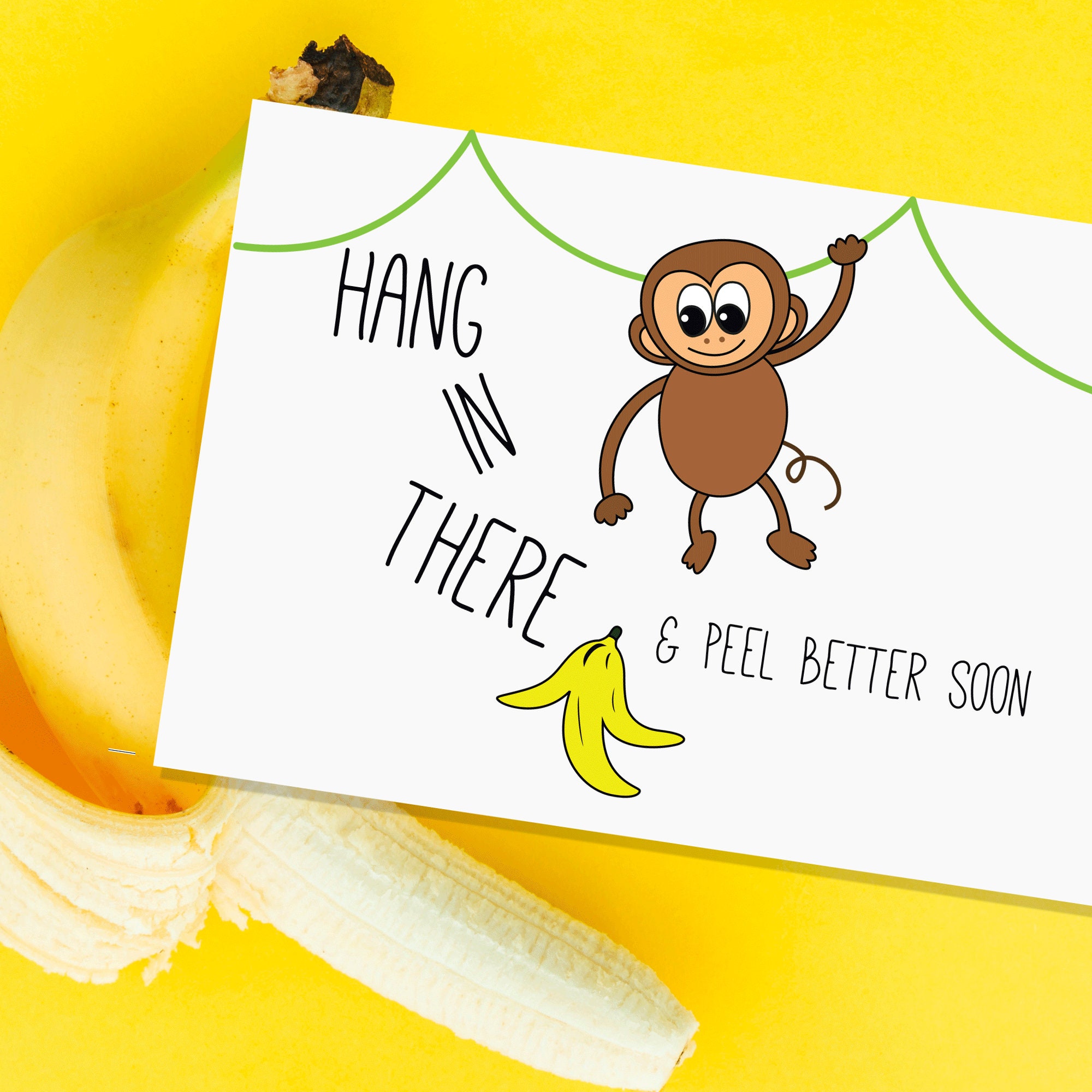Get Well Soon Monkey GREETING CARD - Etsy