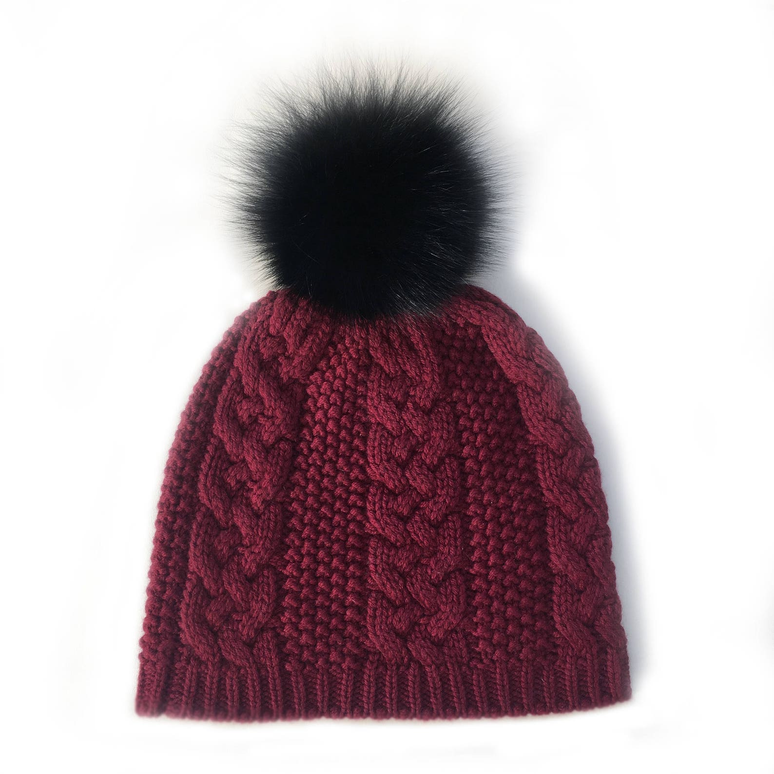 100% CASHMERE Hat With Detachable Real Fur Pom Pom Hat. Italian ...