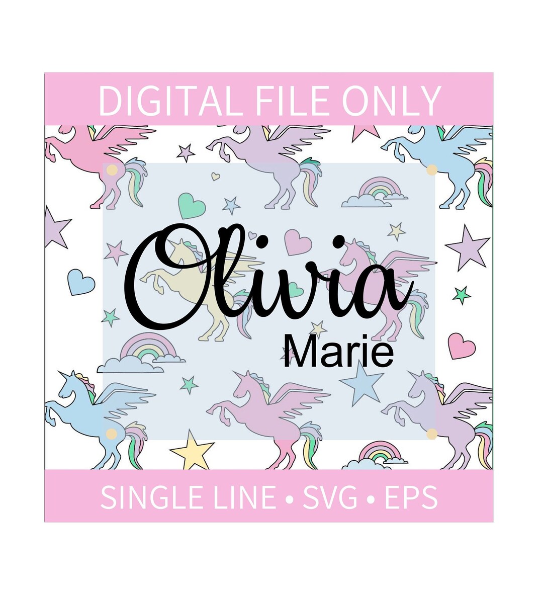 Olivia Unicorn Rectangle Template | SVG, EPS File | Laser Ready ...