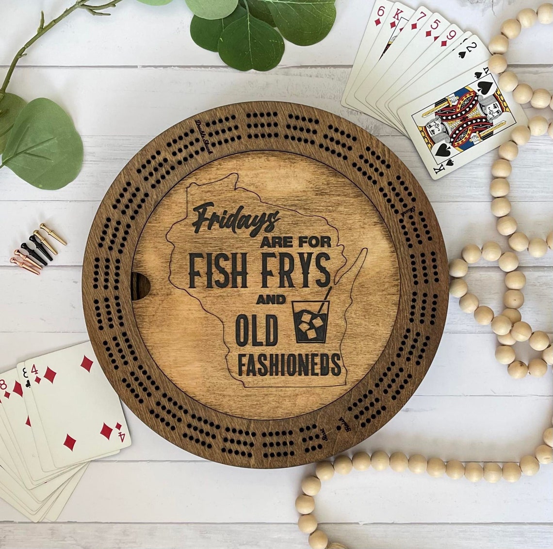 Wisconsin Round Cribbage Board House Warming Gift Friday - Etsy
