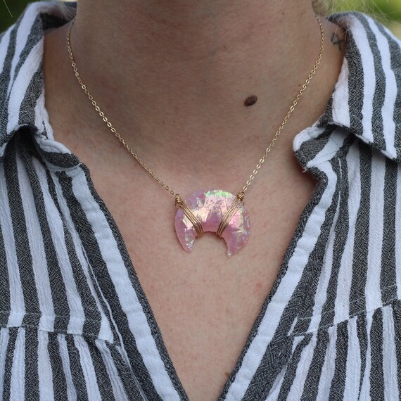 Buy Crystal Necklace Angel Aura Rose Quartz Pink Gemstone Necklace Moon Necklace Rose Quartz Aura Quartz Necklace Moon Jewelry Gift Online in India Etsy