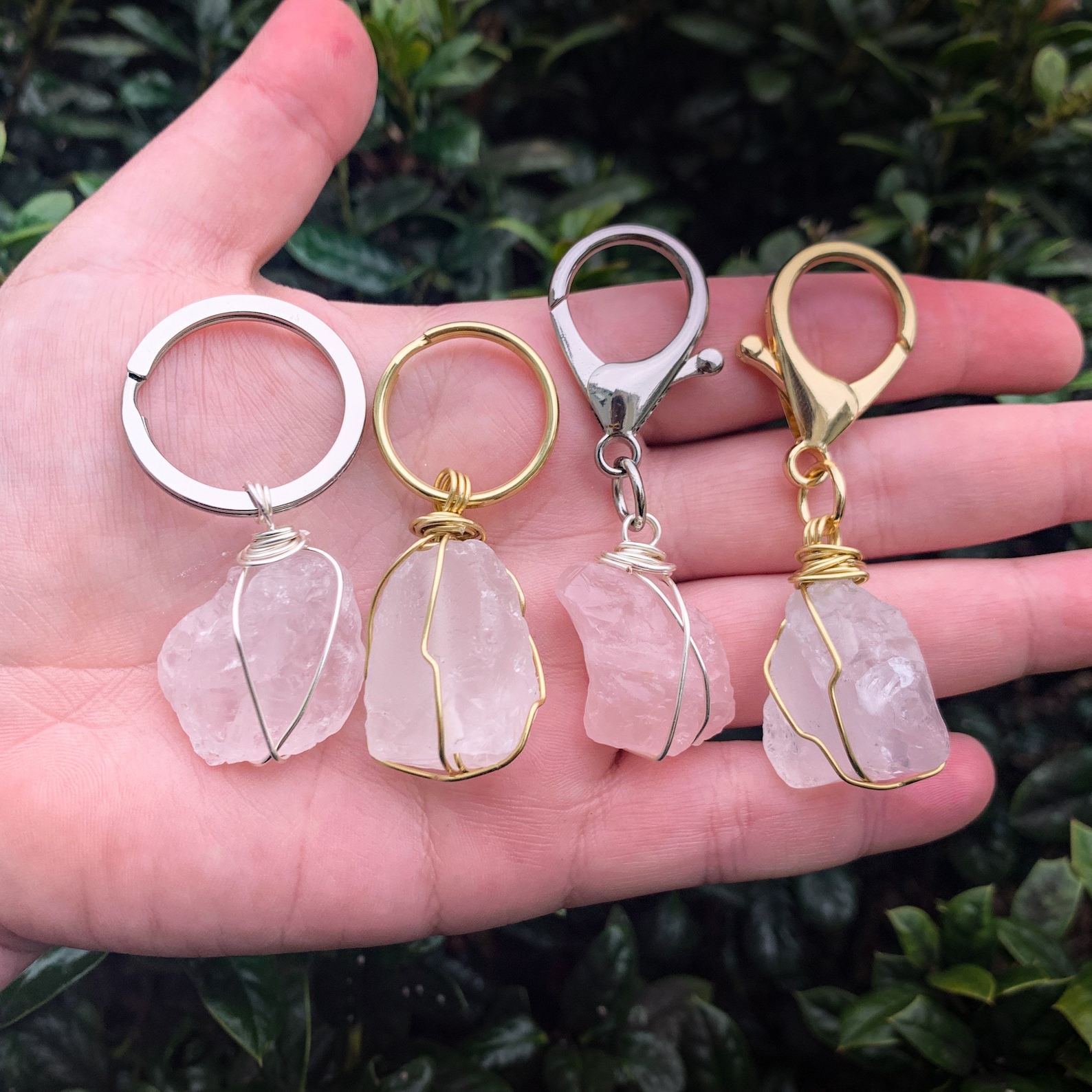 Rose Quartz Keychain Rose Quartz Keyring Crystal Keychain | Etsy