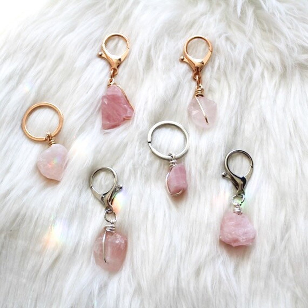 Rose Quartz Keychain, Rose Quartz Keyring, Crystal Keychain, Crystal ...