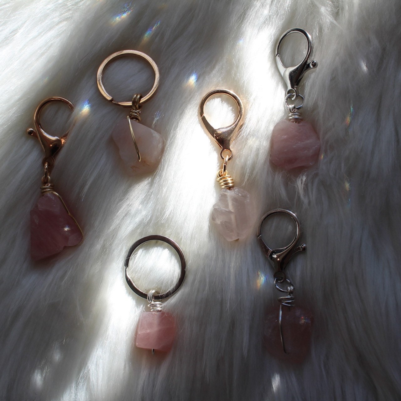 Rose Quartz Keychain Rose Quartz Keyring Crystal Keychain - Etsy UK