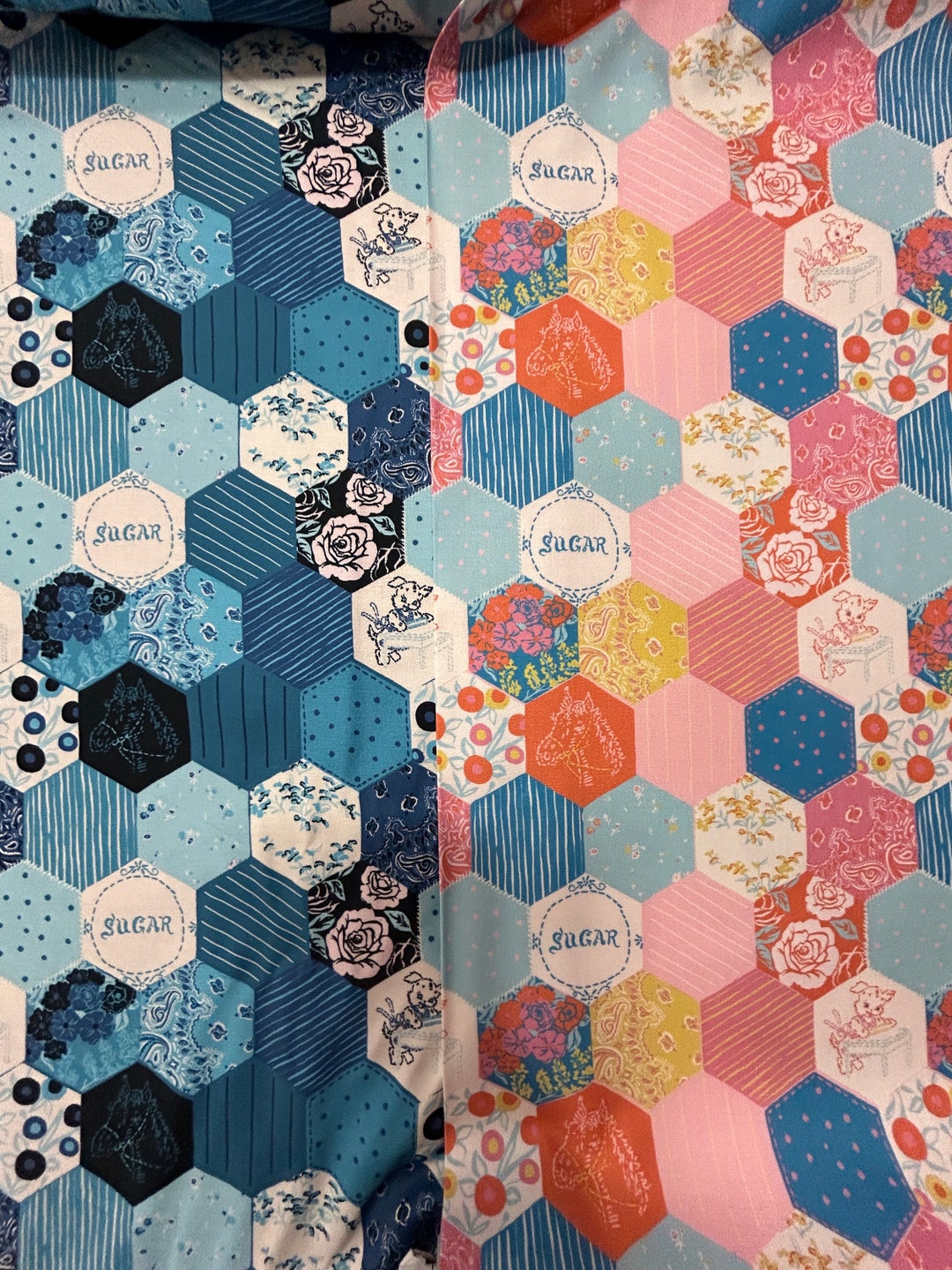 Thrift Shop Quilted Pattern Fabric Figo Fabrics Pink & Teal Available ...