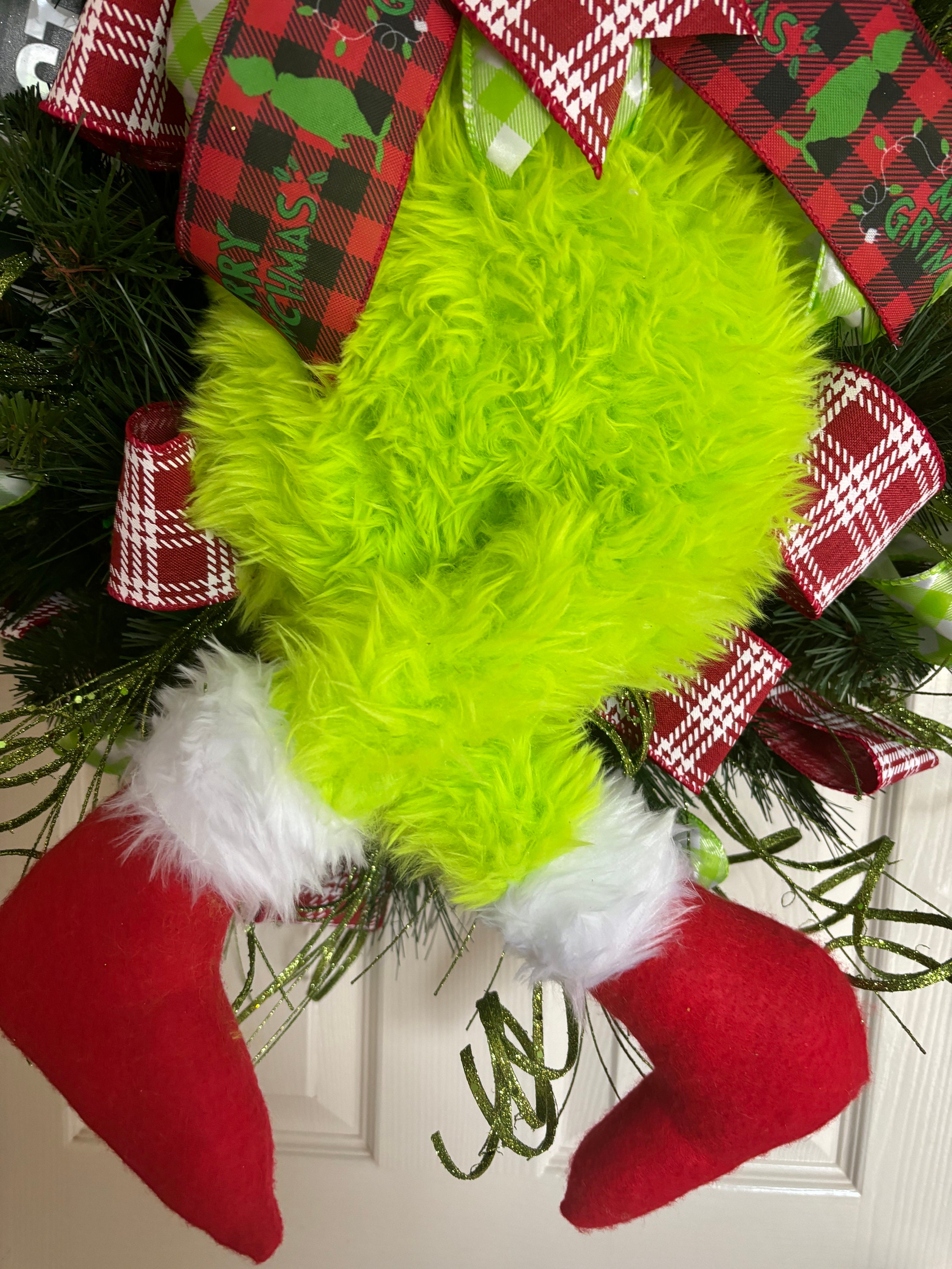 Grinch Street, Green Furry Monster Christmas Wreath - Etsy