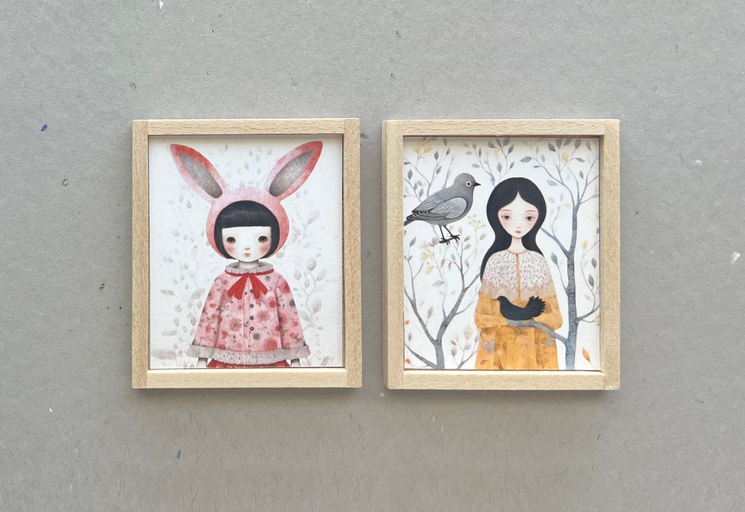 Set of Two Dollhouse Portraits, Miniature Watercolor Portraits - Etsy
