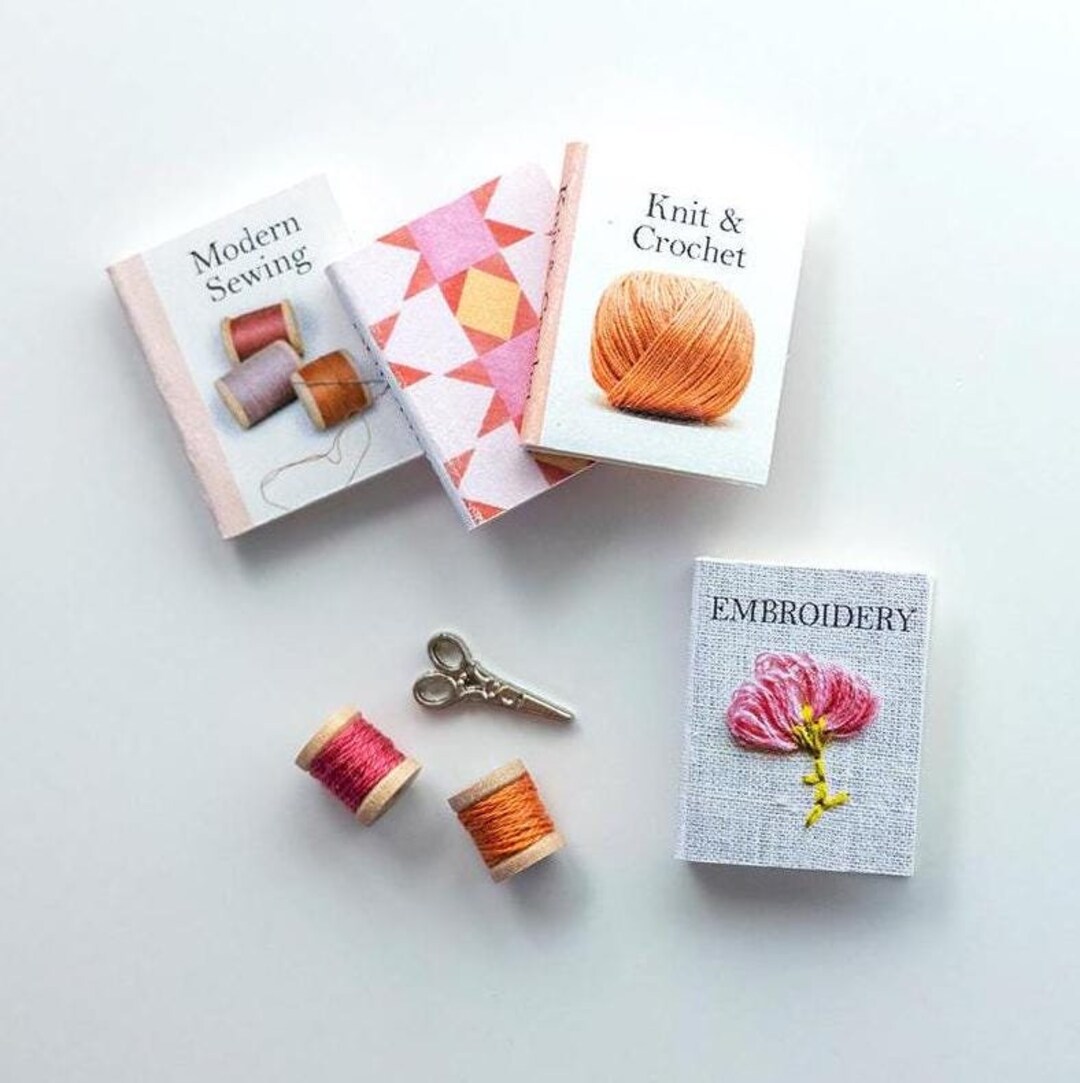 Dollhouse Craft Book Set, Miniature Sewing Books and Accessories, Spool ...
