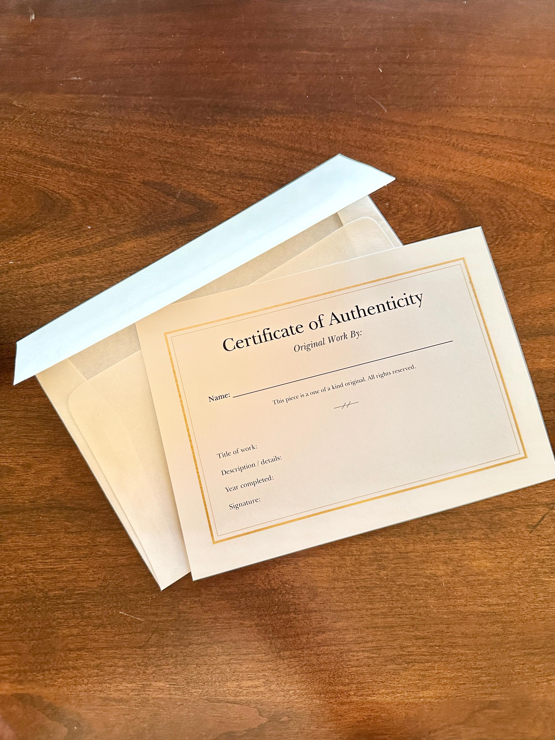 Certificate of Authenticity Cards for Art, Handmade, Crafts and ...