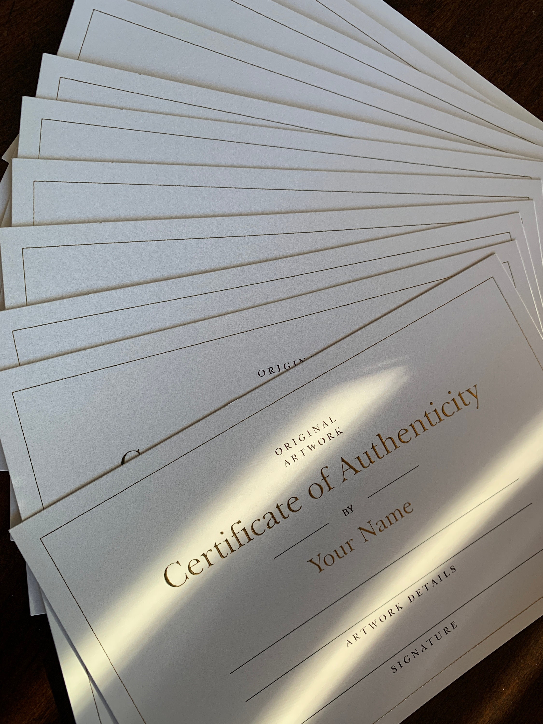 Personalized Gold Foil Certificate of Authenticity Cards for Original ...