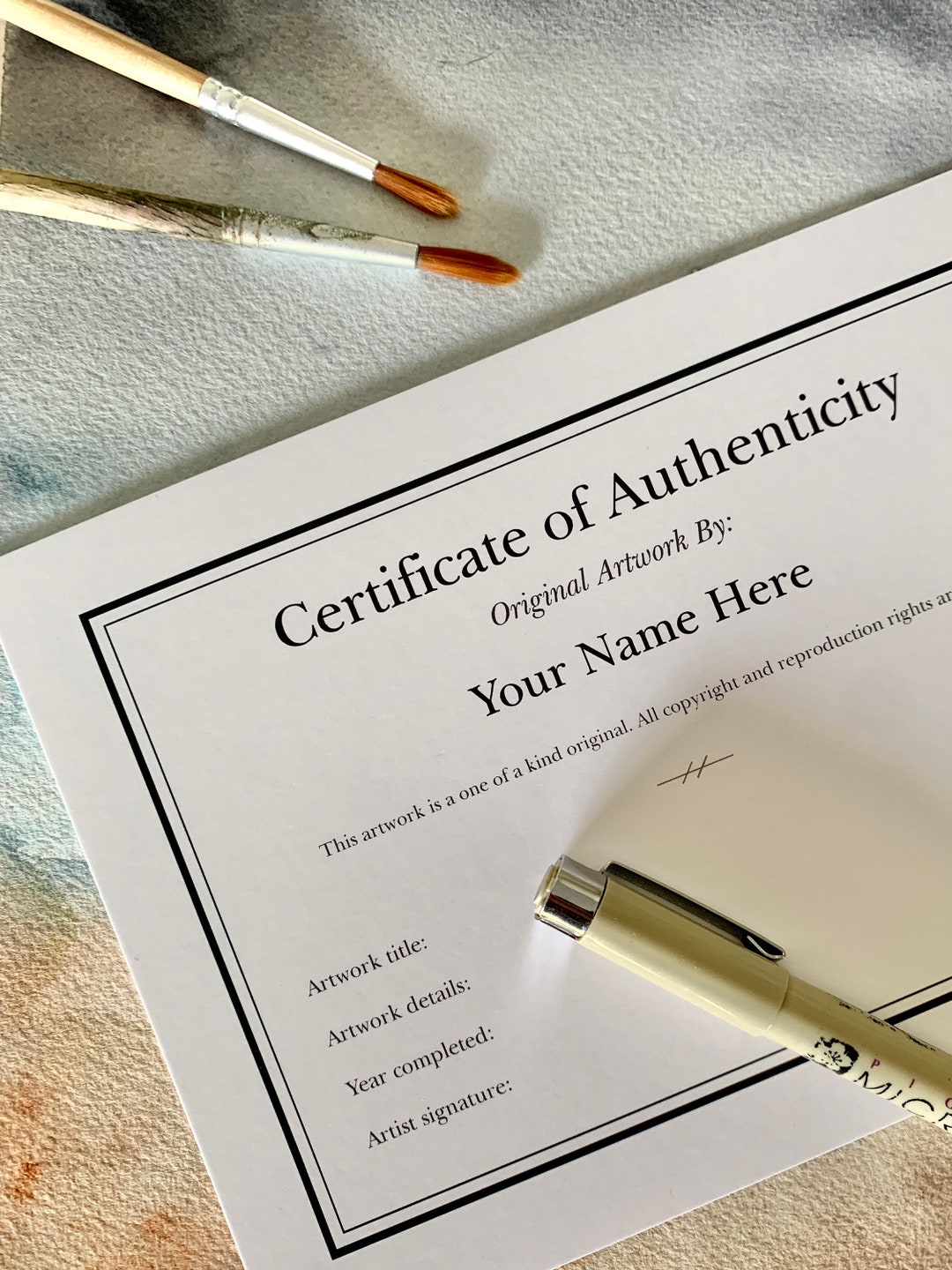 Personalized, Fillable Certificate of Authenticity Cards for Original ...