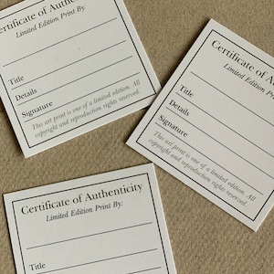 Miniature Limited Edition Print Certificate of Authenticity Cards - Etsy