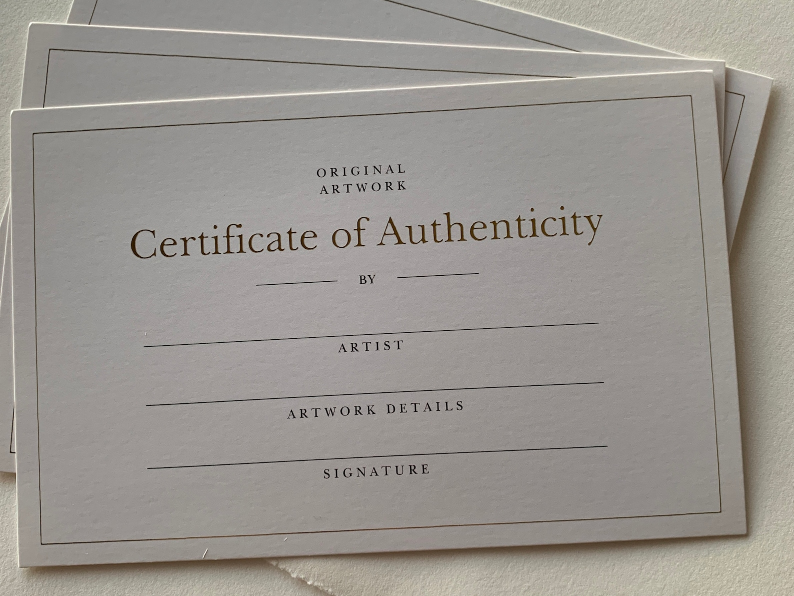 Luxurious, Fillable Gold Foil Certificate of Authenticity Cards for ...