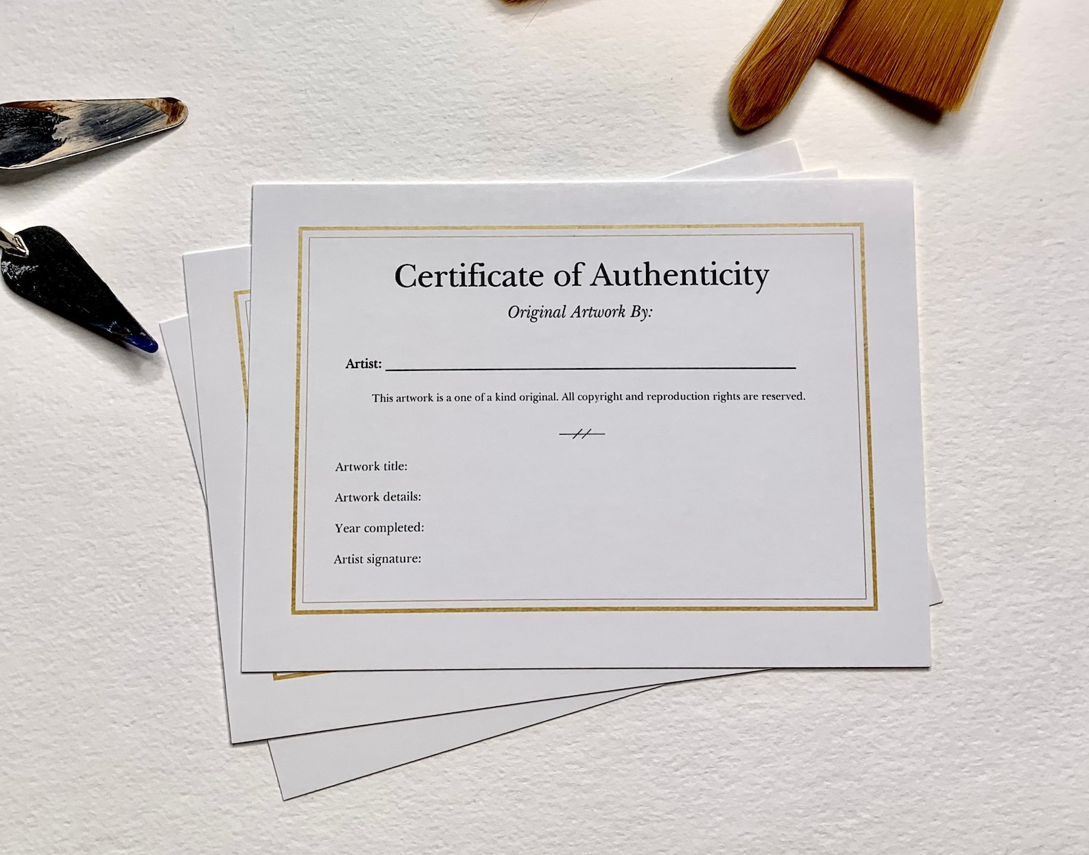 Simple Fillable Certificate of Authenticity Cards for | Etsy