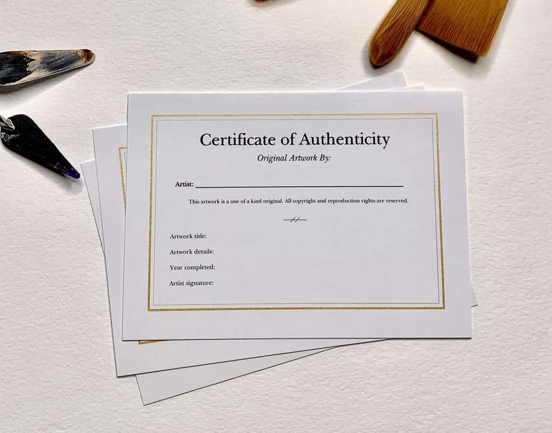 Simple Fillable Certificate of Authenticity Cards for | Etsy UK