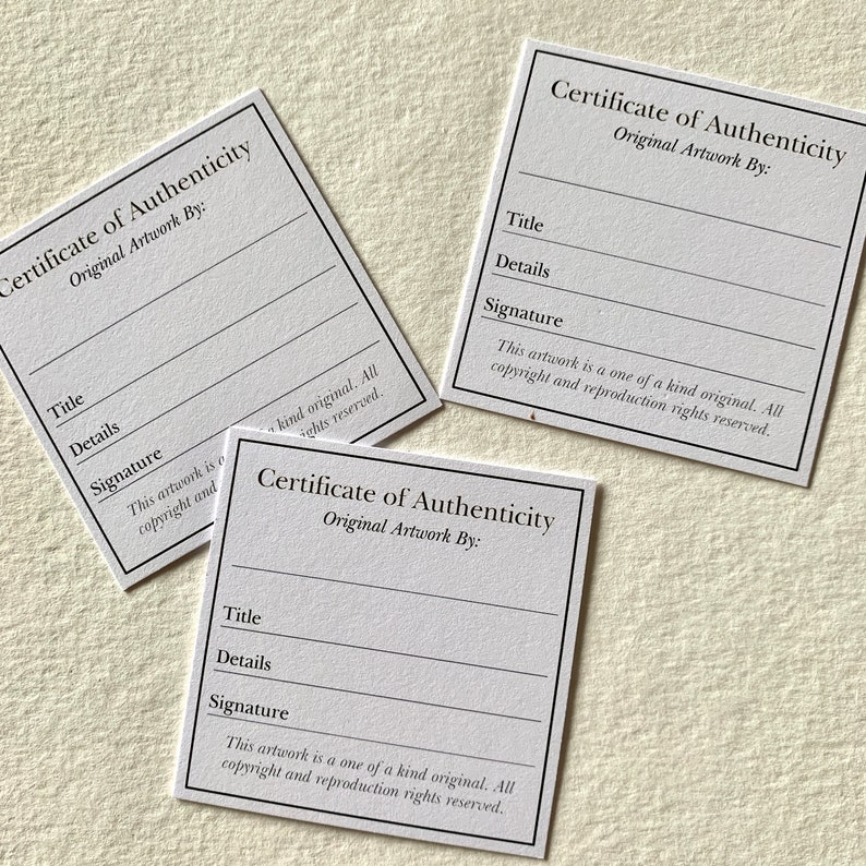 Miniature Fillable Certificate of Authenticity Cards for - Etsy