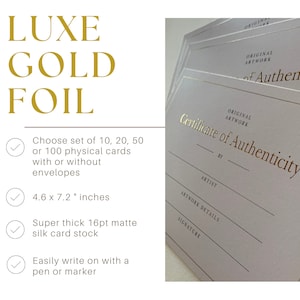 Luxurious, Fillable Gold Foil Certificate of Authenticity Cards for ...