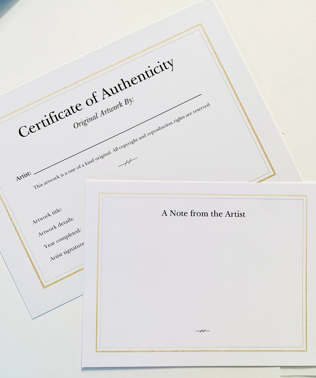 Certificate of Authenticity and Notecard Bundle, Gift for Artist ...