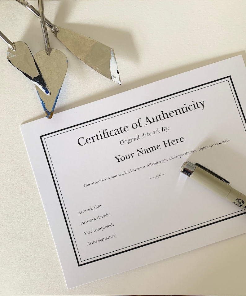 Personalized, Fillable Certificate of Authenticity Cards for Original ...
