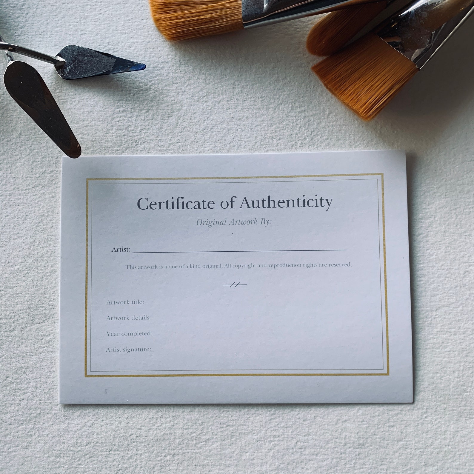 Simple Fillable Certificate of Authenticity Cards for | Etsy