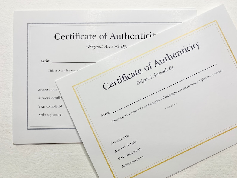 Simple, Fillable Certificate of Authenticity Cards for Original Artwork ...
