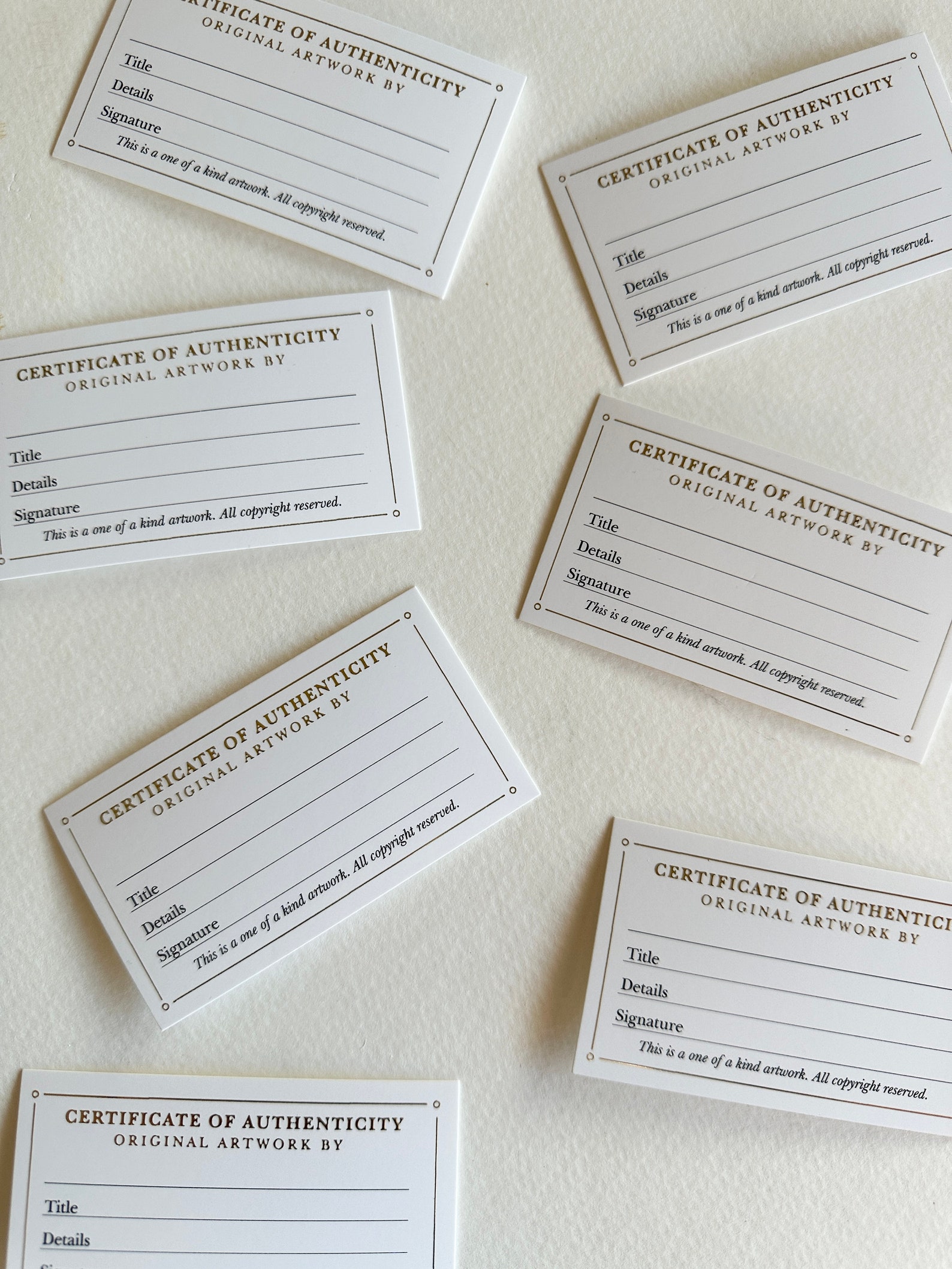 Miniature, Gold Foil Certificate of Authenticity Cards for Art - Etsy