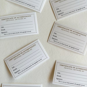 Miniature, Gold Foil Certificate of Authenticity Cards for Art - Etsy