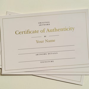 Personalized Gold Foil Certificate of Authenticity Cards for Original ...