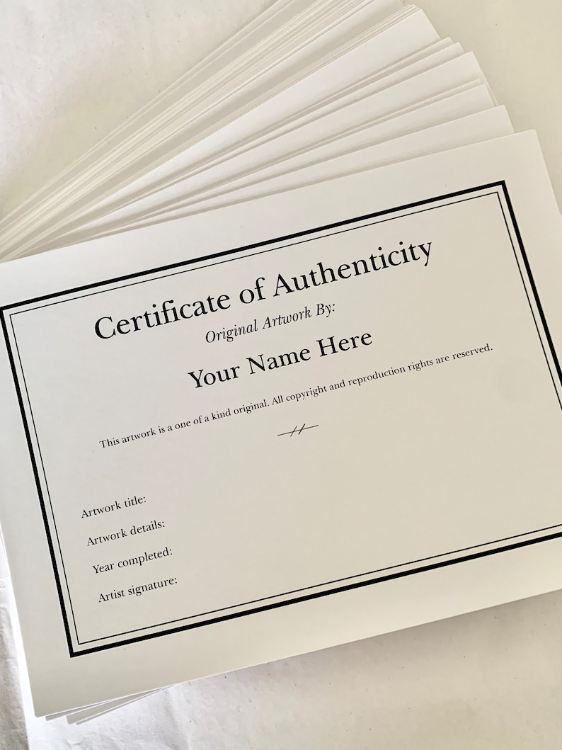 Personalized, Fillable Certificate of Authenticity Cards for Original ...
