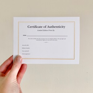 Limited Edition Art Print Certificate of Authenticity Cards - Etsy
