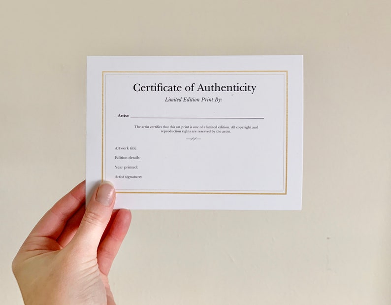Limited Edition Art Print Certificate of Authenticity Cards - Etsy