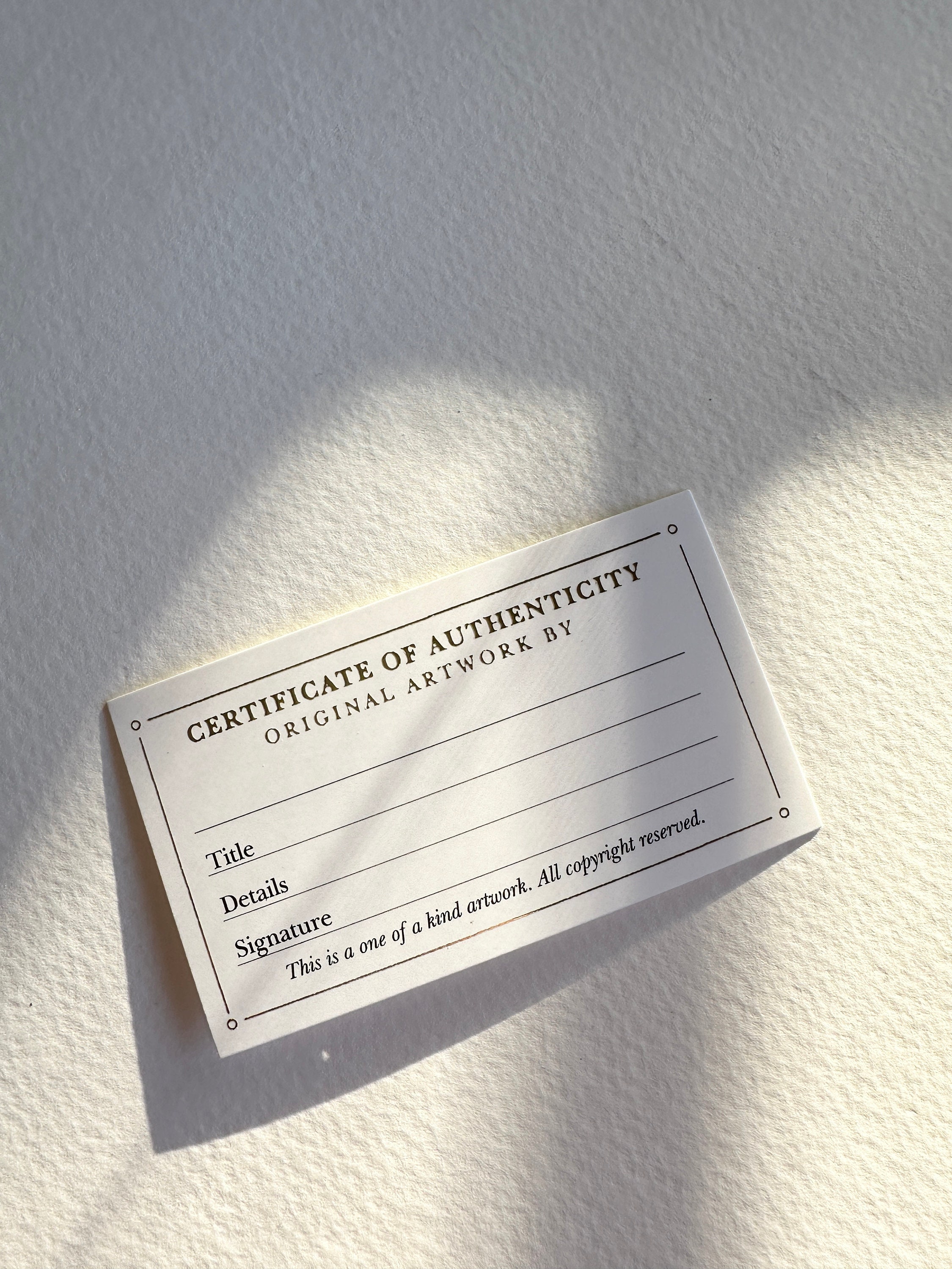 Miniature, Gold Foil Certificate of Authenticity Cards for Art - Etsy