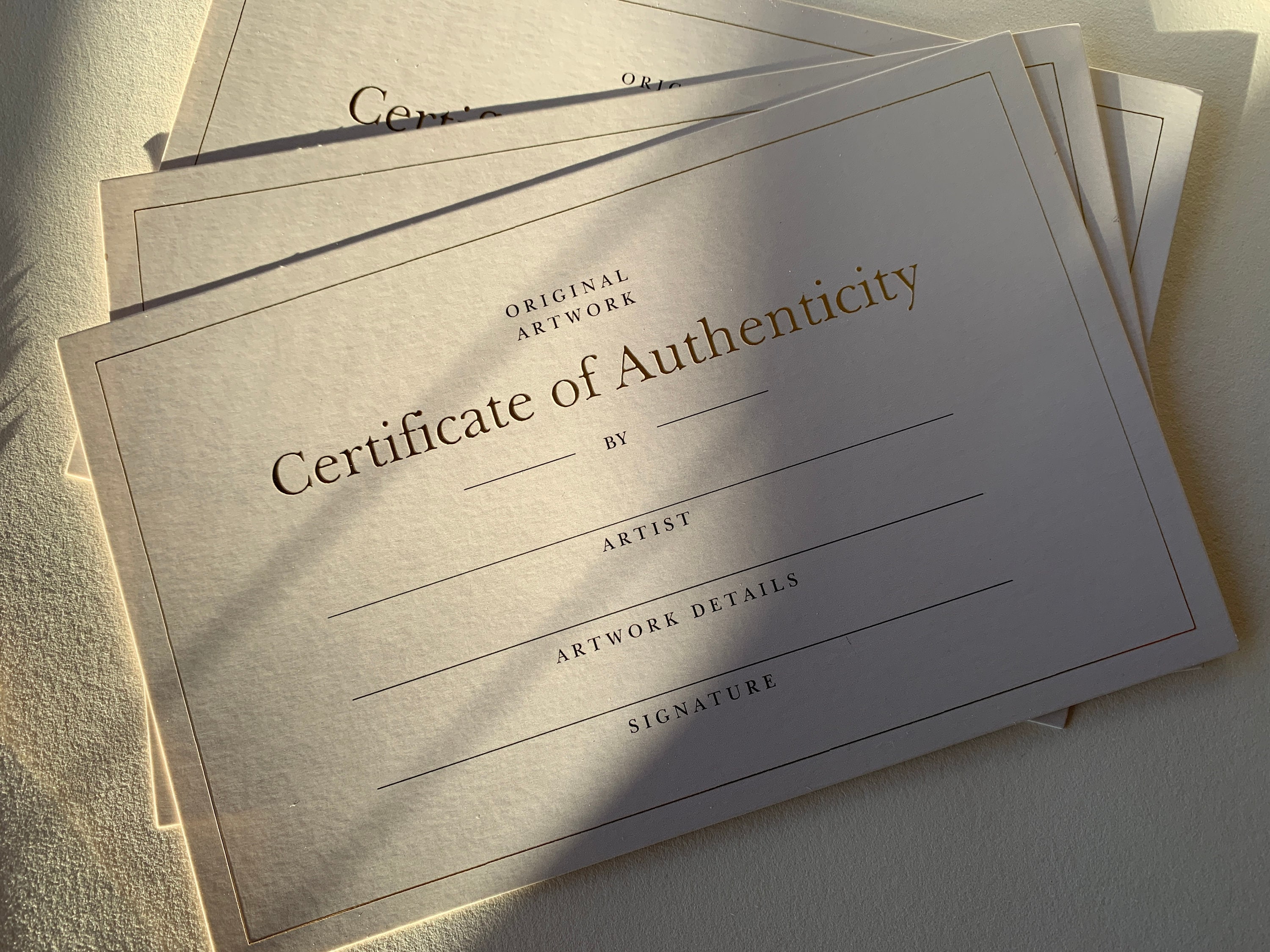Luxurious, Fillable Gold Foil Certificate of Authenticity Cards for ...