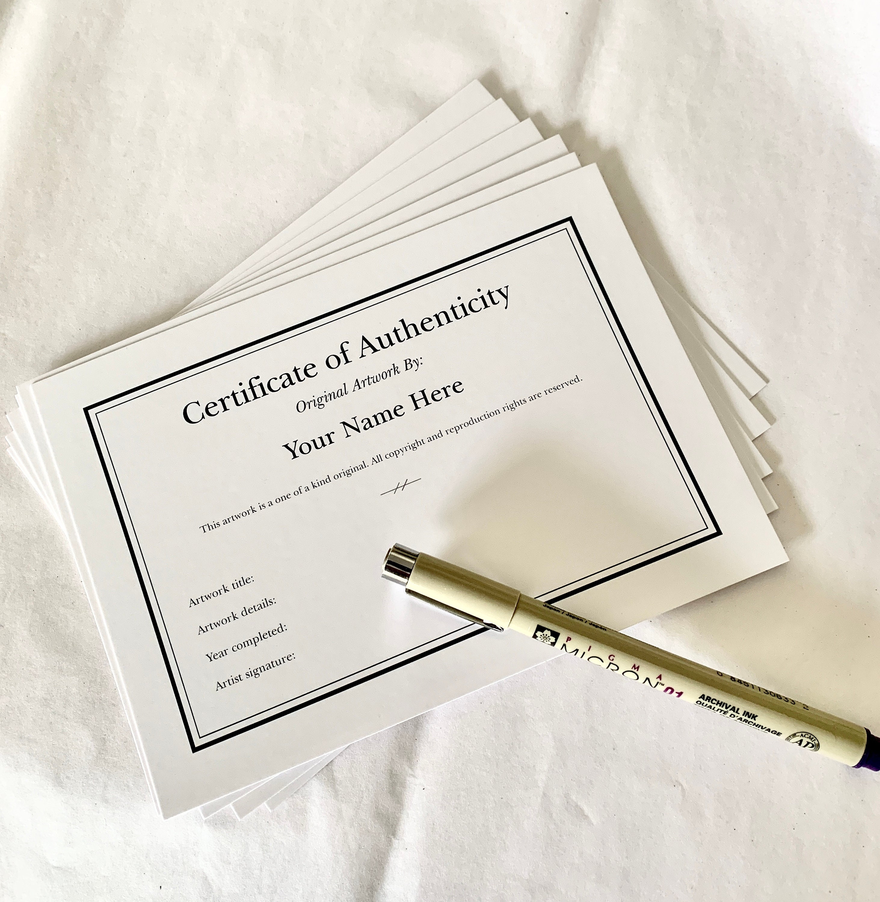 Personalized Fillable Certificate of Authenticity Cards for - Etsy UK
