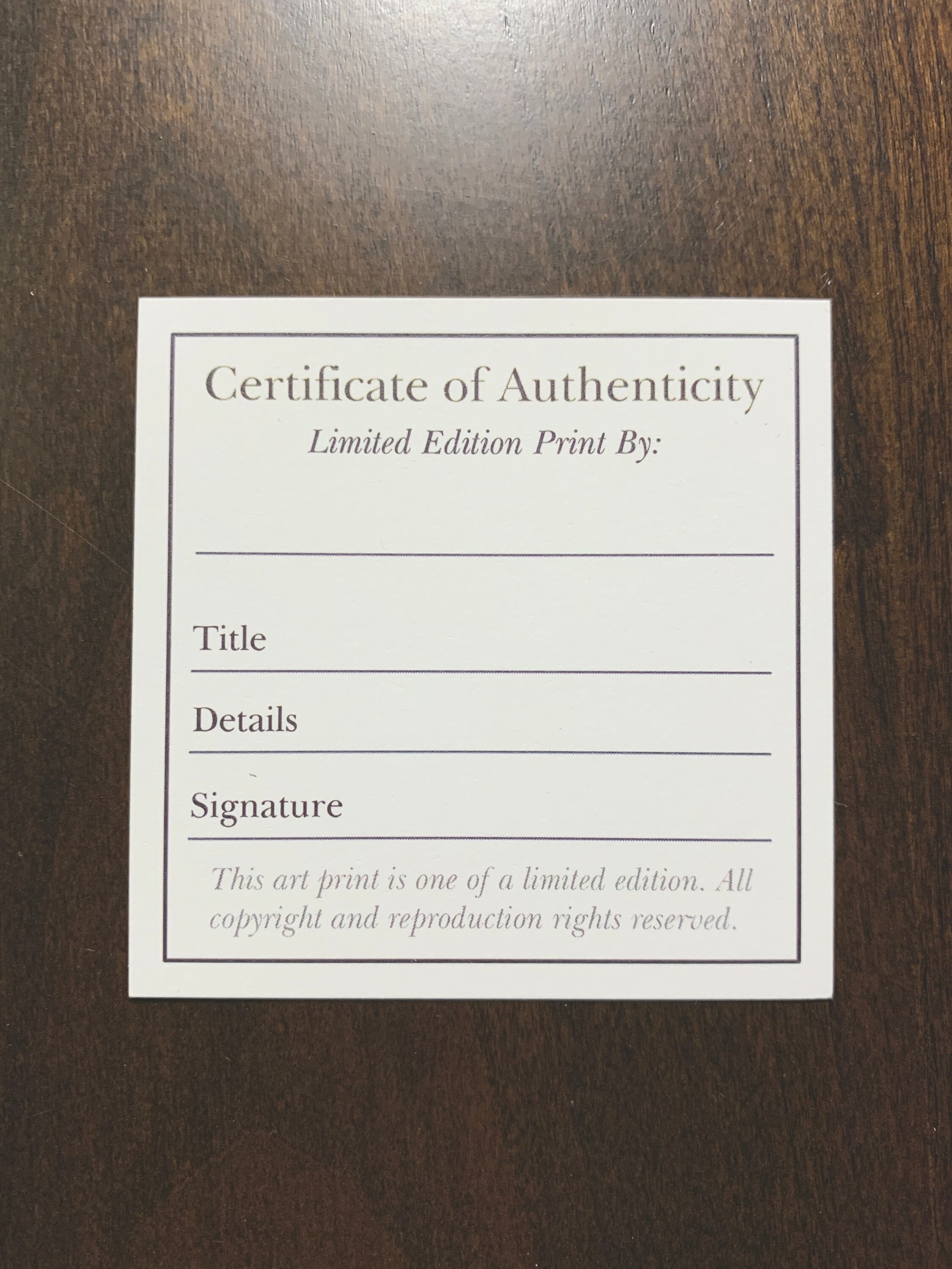 Miniature Limited Edition Print Certificate of Authenticity Cards - Etsy