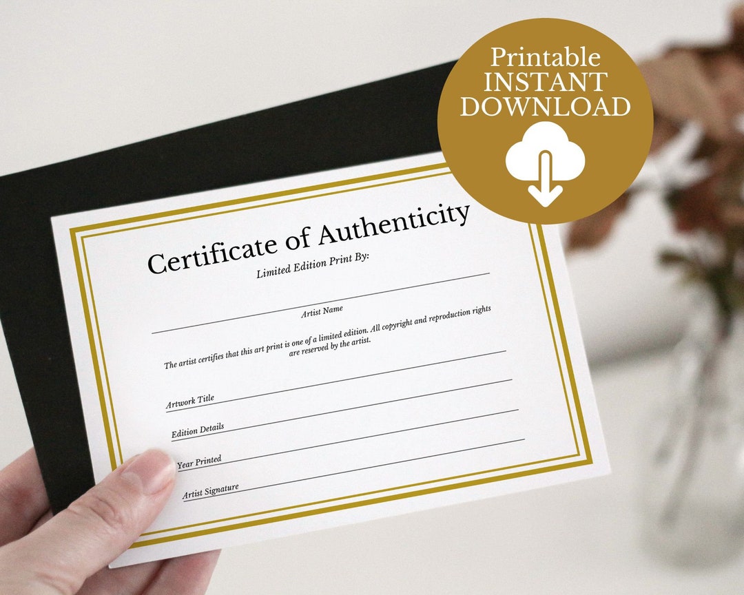 Limited Edition Art Print Certificate of Authenticity Template, Instant ...