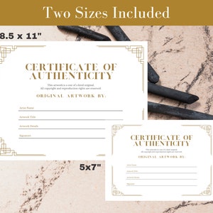 3 Piece Bundle: Certificate of Authenticity for Art Printable Gold ...