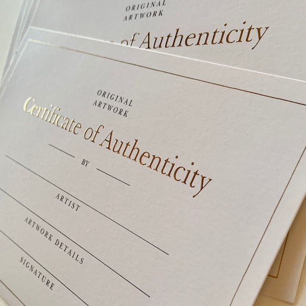 Luxurious, Fillable Gold Foil Certificate of Authenticity Cards for ...