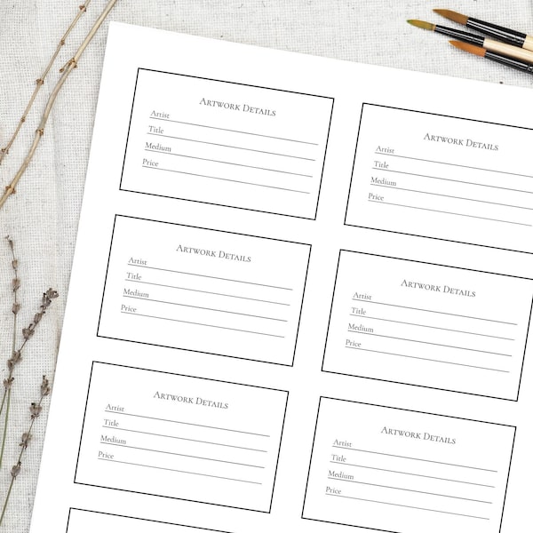 Art Gallery Label Template - Etsy