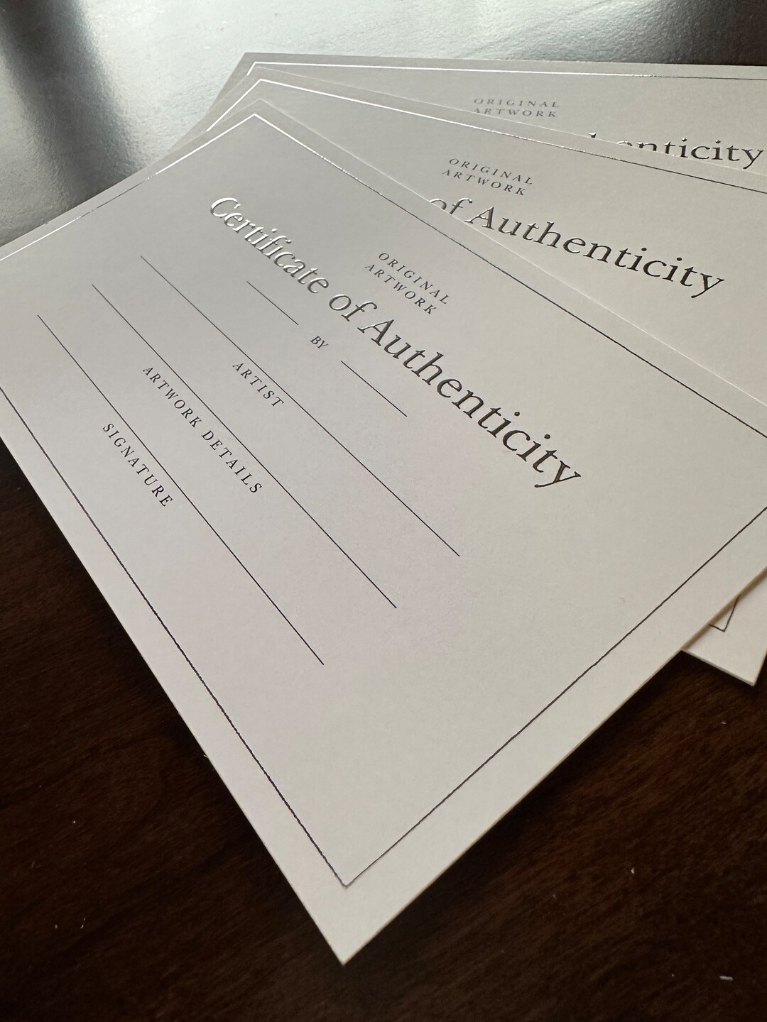 Luxurious, Fillable Silver Foil Certificate of Authenticity Cards for ...