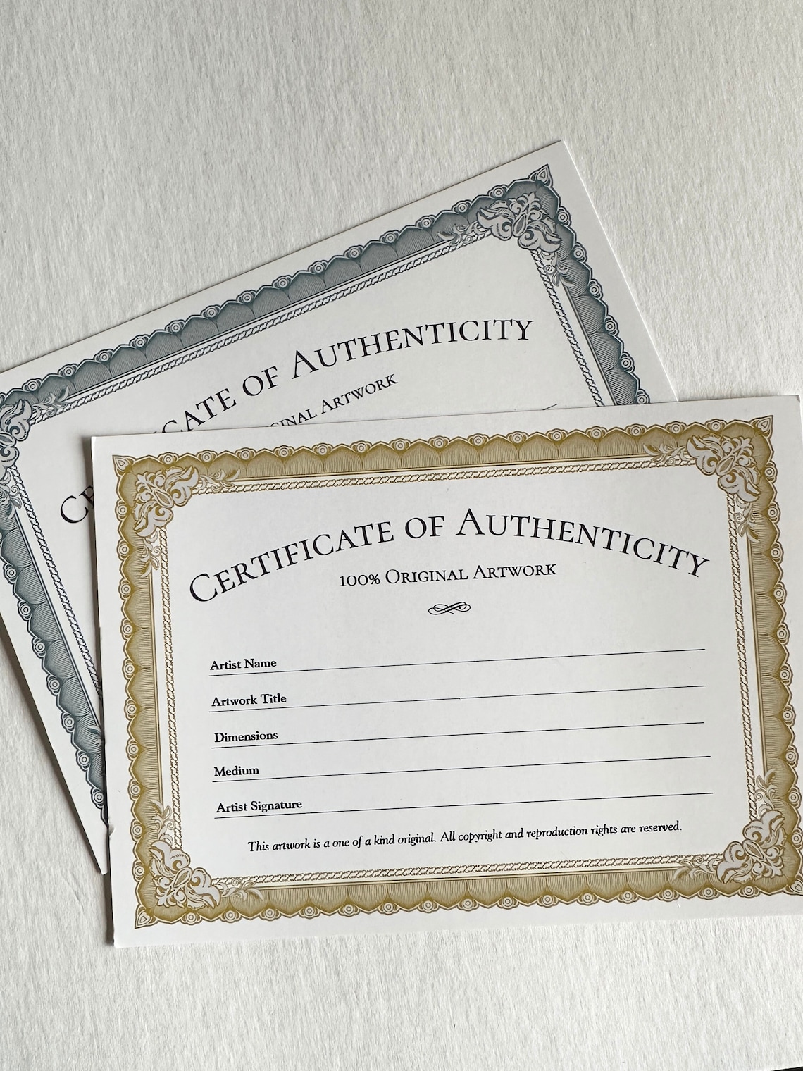 Classic, Vintage Border Certificate of Authenticity for Art - Etsy